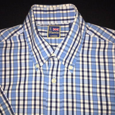 T Harris London Men's Short Sleeve Button-Down Shirt - Blue Plaid ...