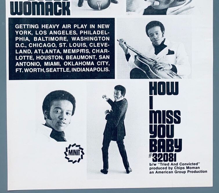 BOBBY WOMACK 1969 vintage POSTER ADVERT HOW I MISS YOU BABY Minit ...