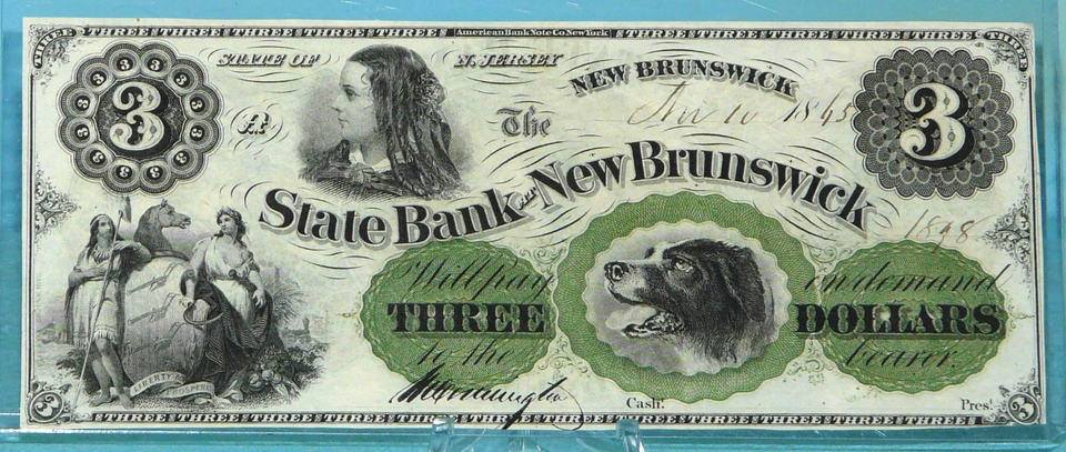 1898 U.S. Large Obsolete $3 State of New Jersey New Brunswick State ...