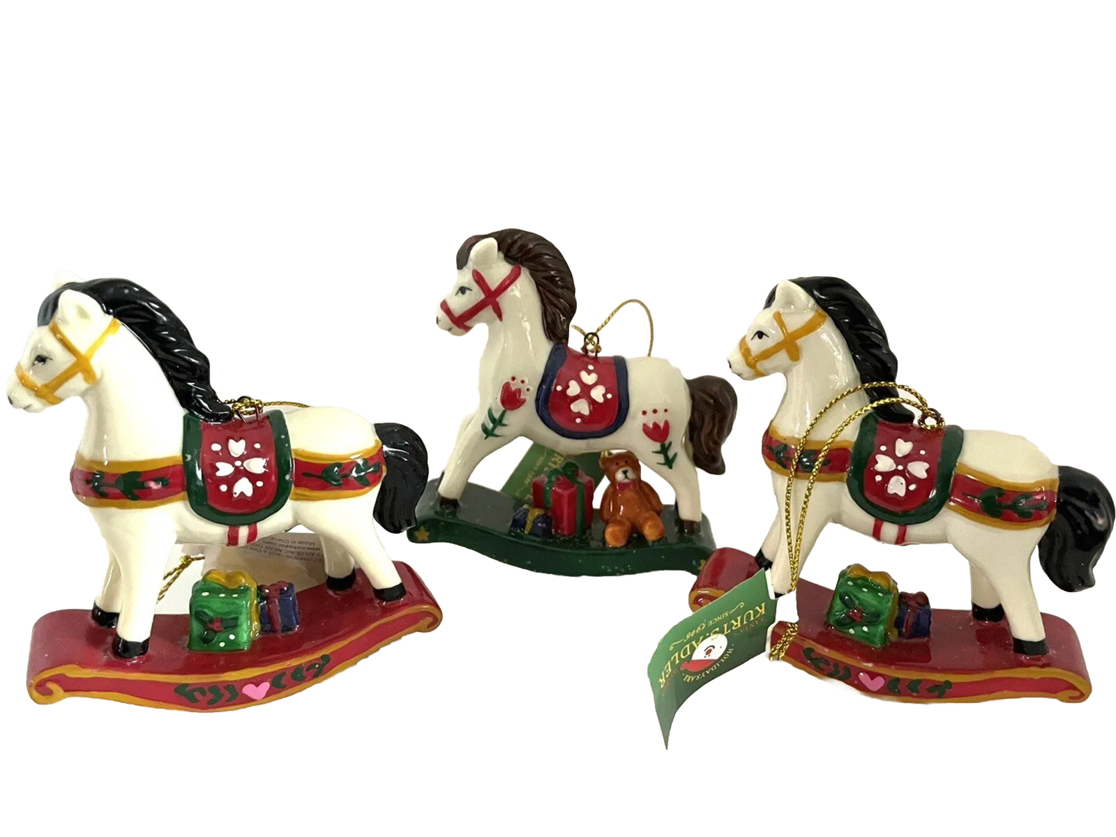 Set Of 3 Ceramic Rocking Horse Ornaments Folk Art Design~ NWT | eBay