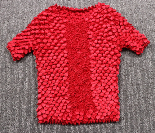 Y2K Popcorn Fabric Shirt Womens S Red Short Sleeve Crinkle Stretch ...