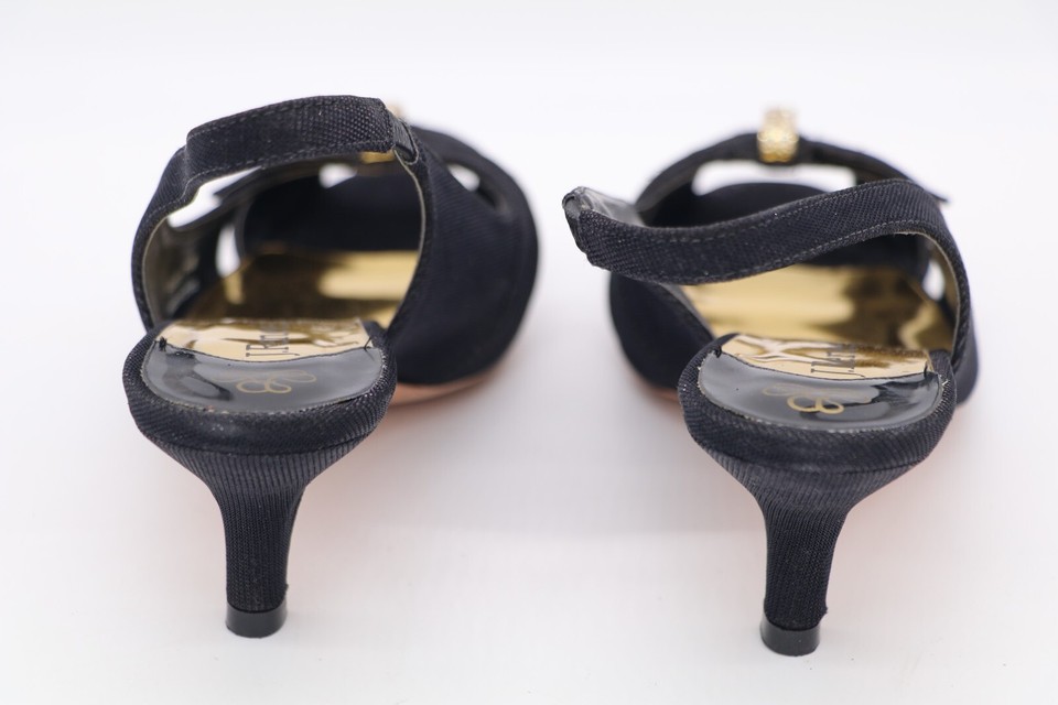 J RENEE SLADER DANCE FABRIC SHIMMERY BLACK KITTEN HEEL PUMPS SLING BACK ...