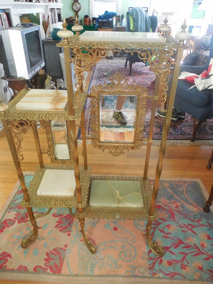 ANTIQUE VICTORIAN BRASS AND MARBLE/ONYX DISPLAY STAND w/ MIRRORS | eBay