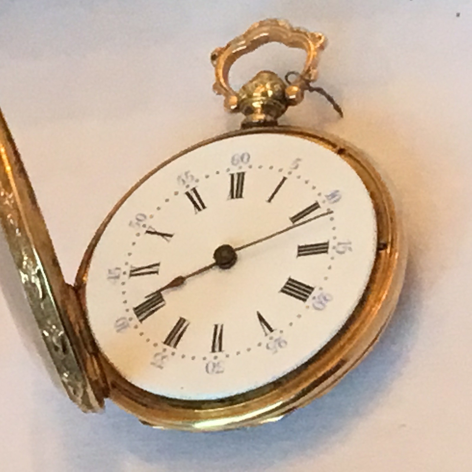 Rare cylinder escapement, 28mm, 18K repouse gold open face pocket watch ...