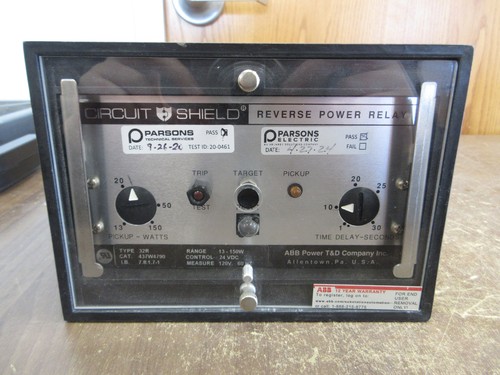ABB Circuit Shield Reverse Power Relay 437W4790 24VDC Control Range: 13 ...
