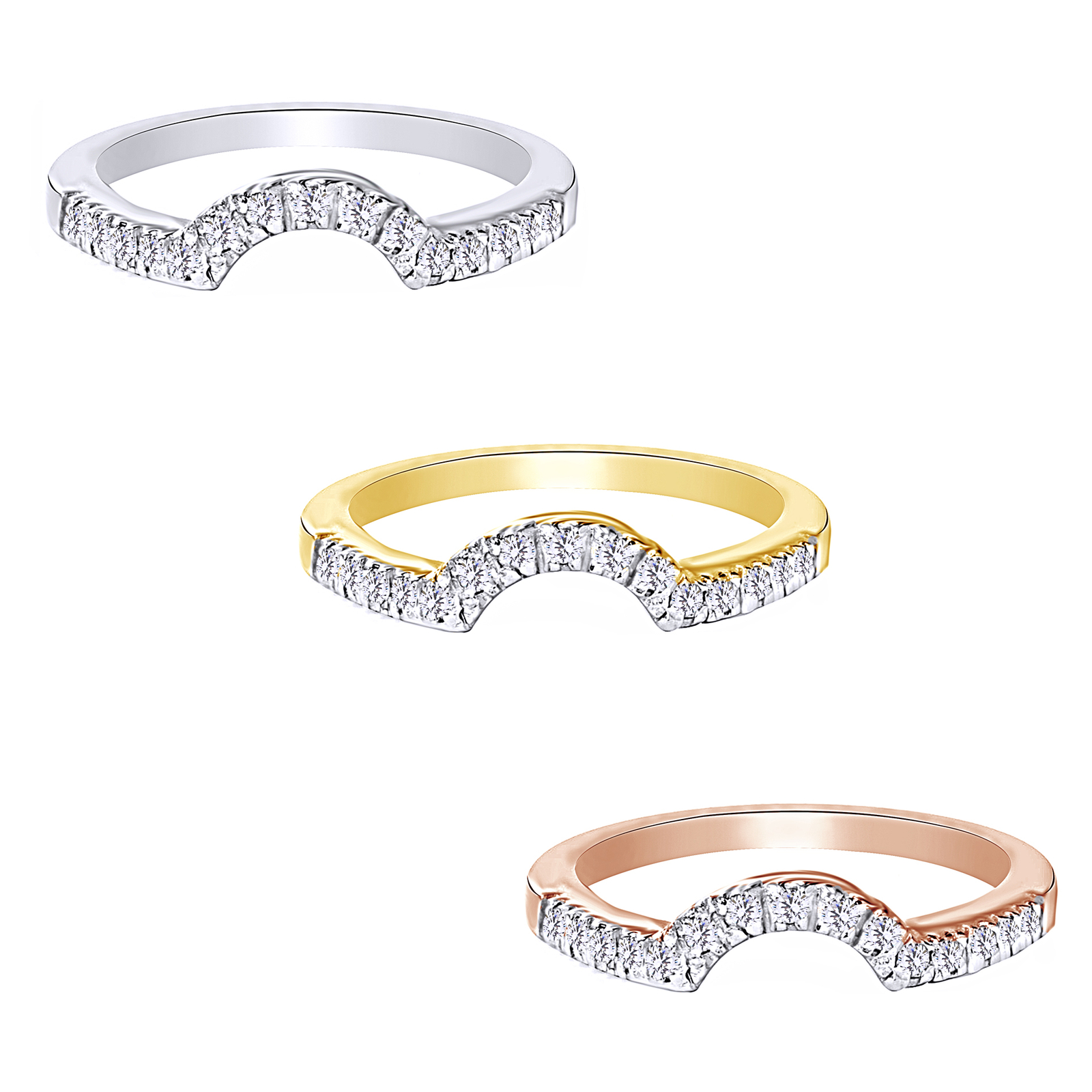 1/4 Ct Round Cut CZ 10K Solid Gold Notched Wedding Band Guard Enhancer ...