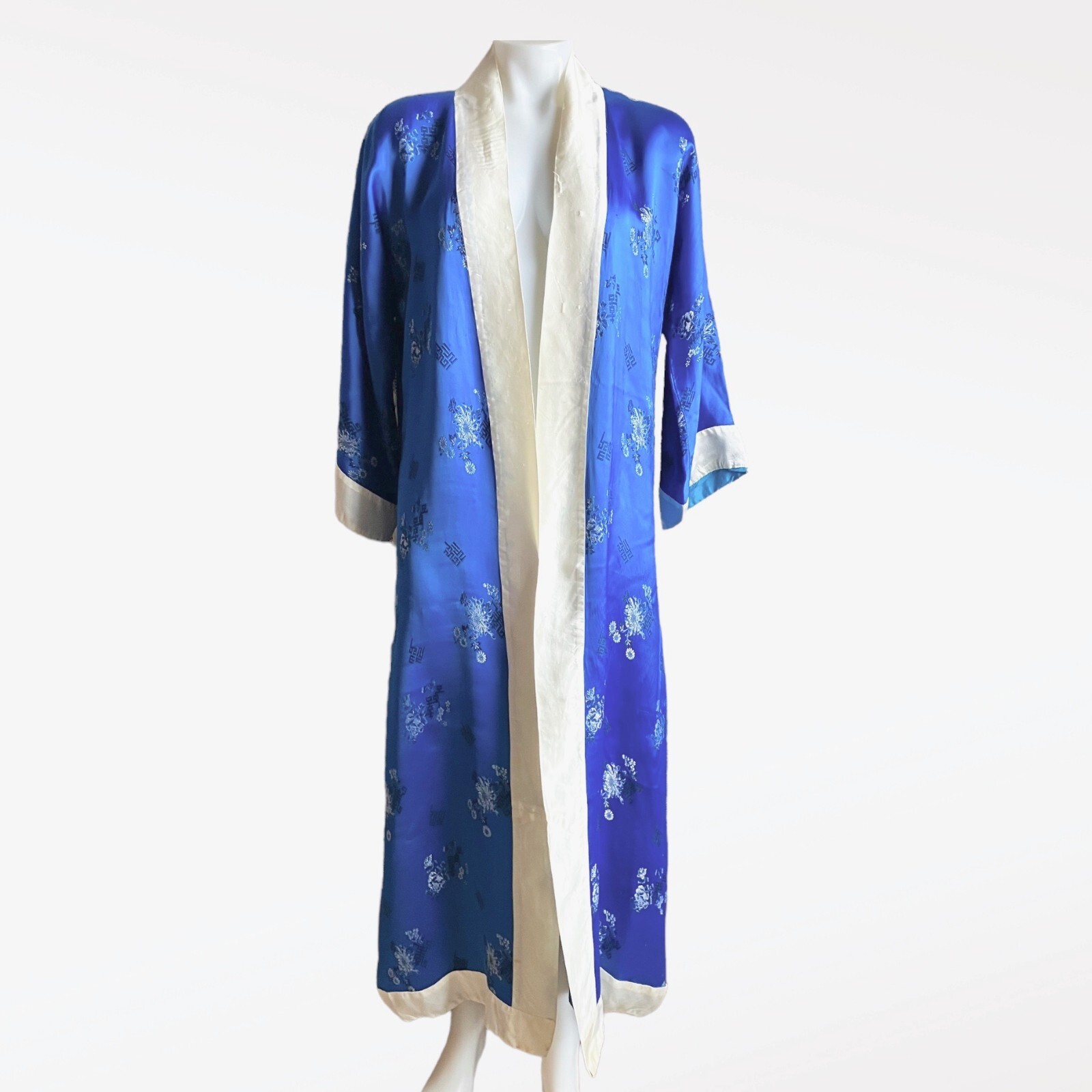 Vintage Asian Royal Blue Satin Loose Fitting Kimono S… - Gem