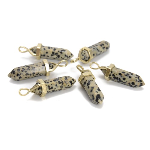 Dalmatian Jasper Pendulum Healing Point Gold Plated Bail Pendant 8x40mm ...