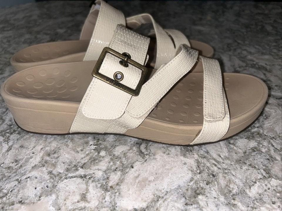 VIONIC Women's Rio Platform Sandal Cream Faux Leather & Corks Size 10 ...