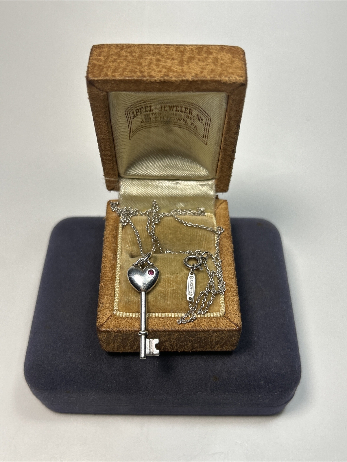 Authentic Tiffany & Co Sterling Silver Pink Sapphire Key Heart Necklace ...