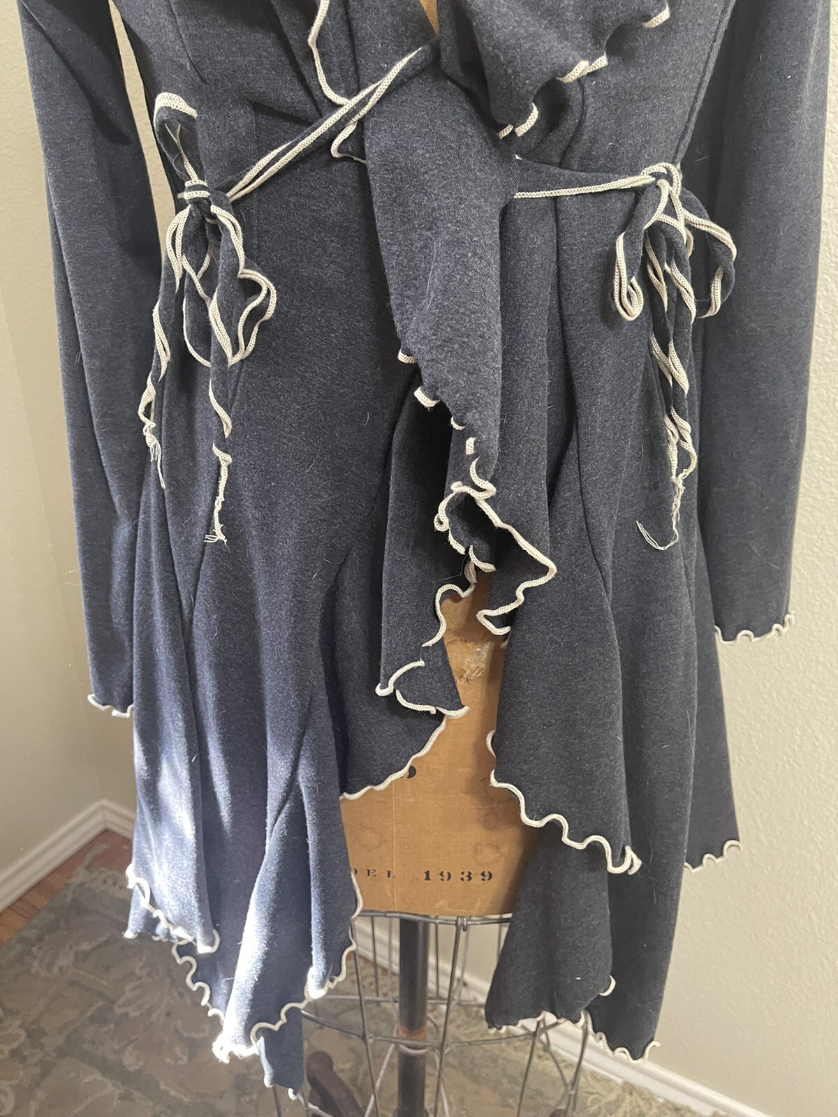 Laura Hlavac Ruffle Duster Sweater Cardigan Long tie front jacket Women ...