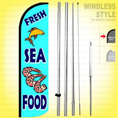 FRESH SEAFOOD - Windless Swooper Flag Kit 15' Feather Banner Sign bq113 ...