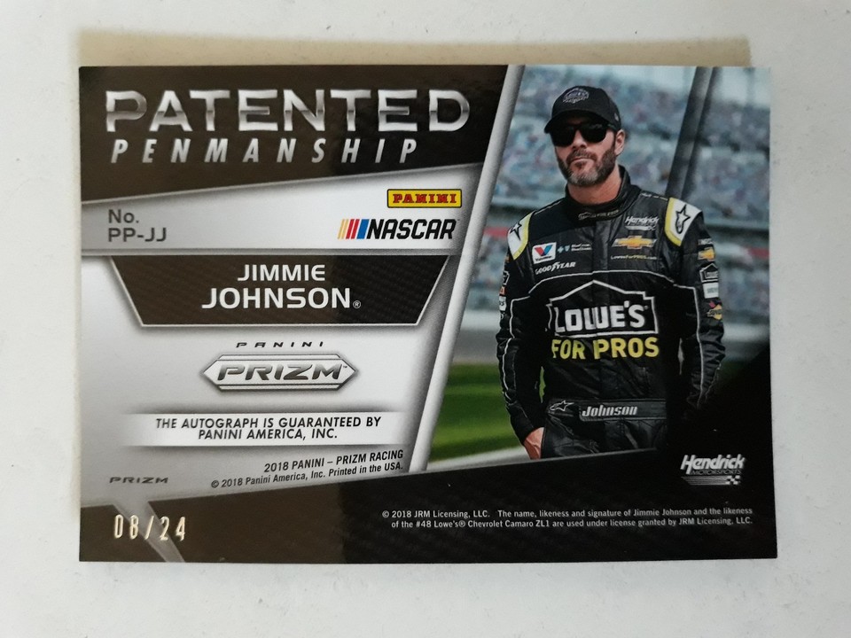 Jimmie Johnson 2018 Panini Prizm Patented Penmanship Autograph Card #08 ...