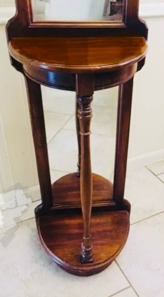 VTG Solid Oak Pulaski Hall Tree W/Mirror +4 coat hooks/Entry-Table 79 ...