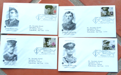 USMC DISTINGUISHED MARINES 2008 4 PCS CACHET FDCS PULLER BASILONE ...