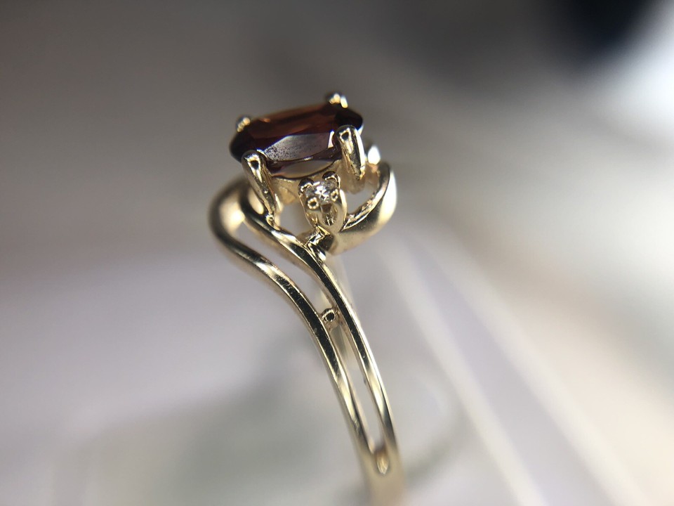 Vintage 10k Yellow Gold Oval Rhodolite Garnet Round Single Cut Diamond ...