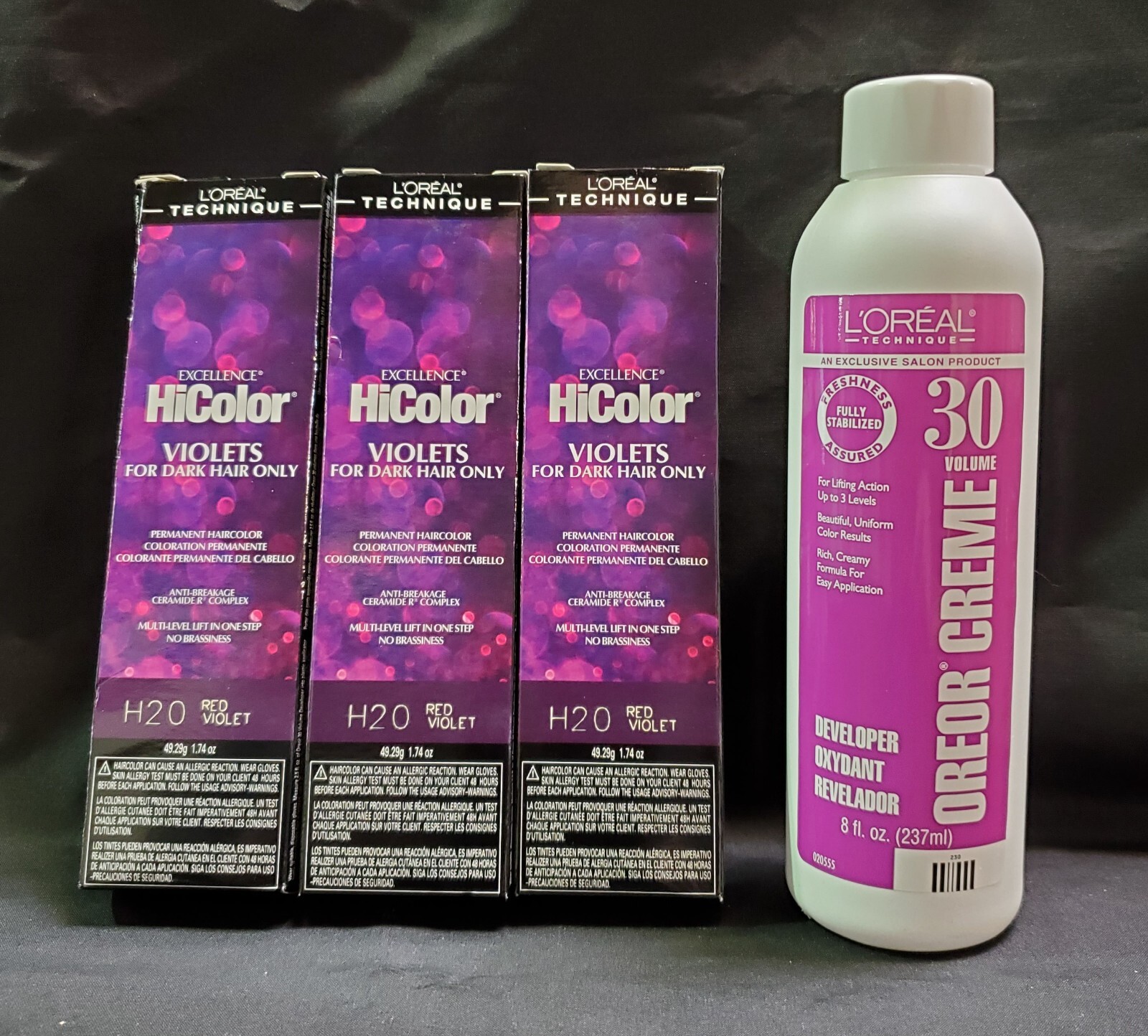 L'Oreal HiColor for Dark Hair/H20 Red Violet 1.74oz (3 Pack) & 8oz 30 ...