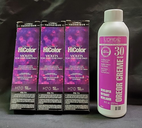 L'Oreal HiColor for Dark Hair/H20 Red Violet 1.74oz (3 Pack) & 8oz 30 ...