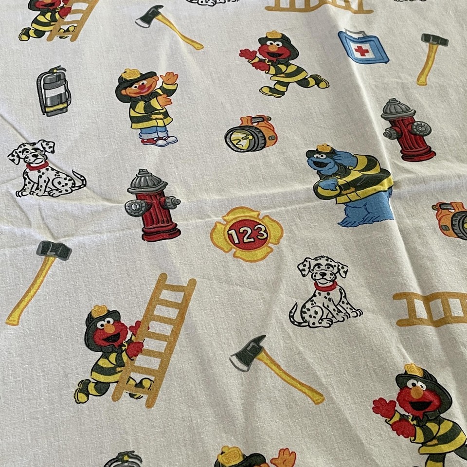 Sesame Street Crib Sheet Flat Firefighter Fabric 44x56” Elmo Cookie ...
