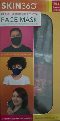 Skin 360 Premium Reusable Cloth Face Mask Multi-Color - 6 PACK M-L ...