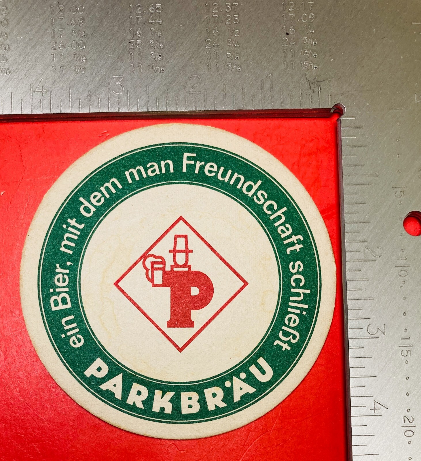 PARKBRAU. FREUNDSCHAFT SCHLIEBT 4.2 INCH ROUND beer coaster VINTAGE ...