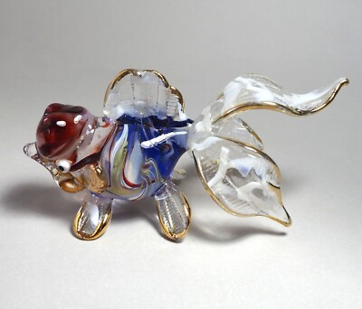 GoldFish figurine handmade blown art glass gold trim 3.5 in Gift ...