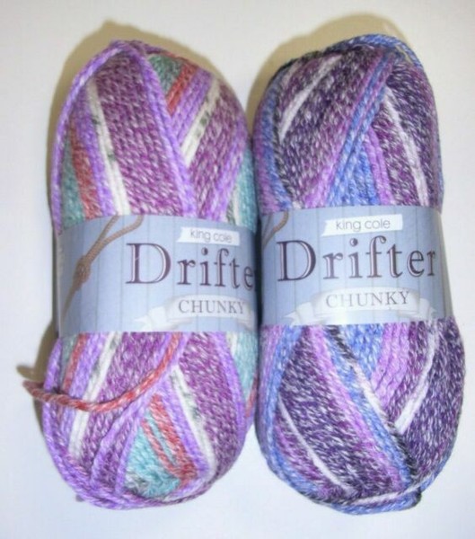 2 X 100g King Cole Drifter Chunky Acrylic Knitting Wool Yarn Naples ...