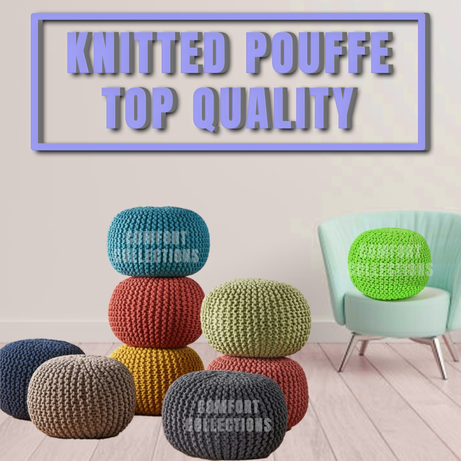 Knitted Moroccan 50Cm Large Round Pouffe Footstool Foot Stool Living ...