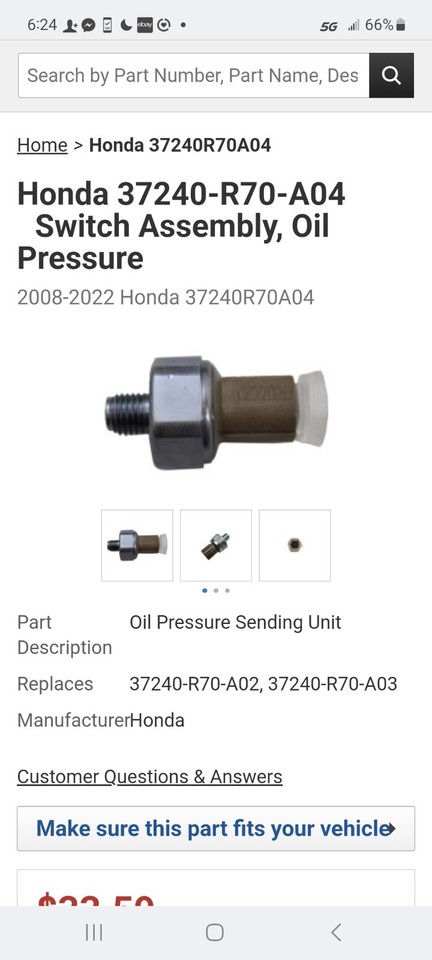 Honda Transmission Oil Pressure Switch 37240-R70-A04 | eBay