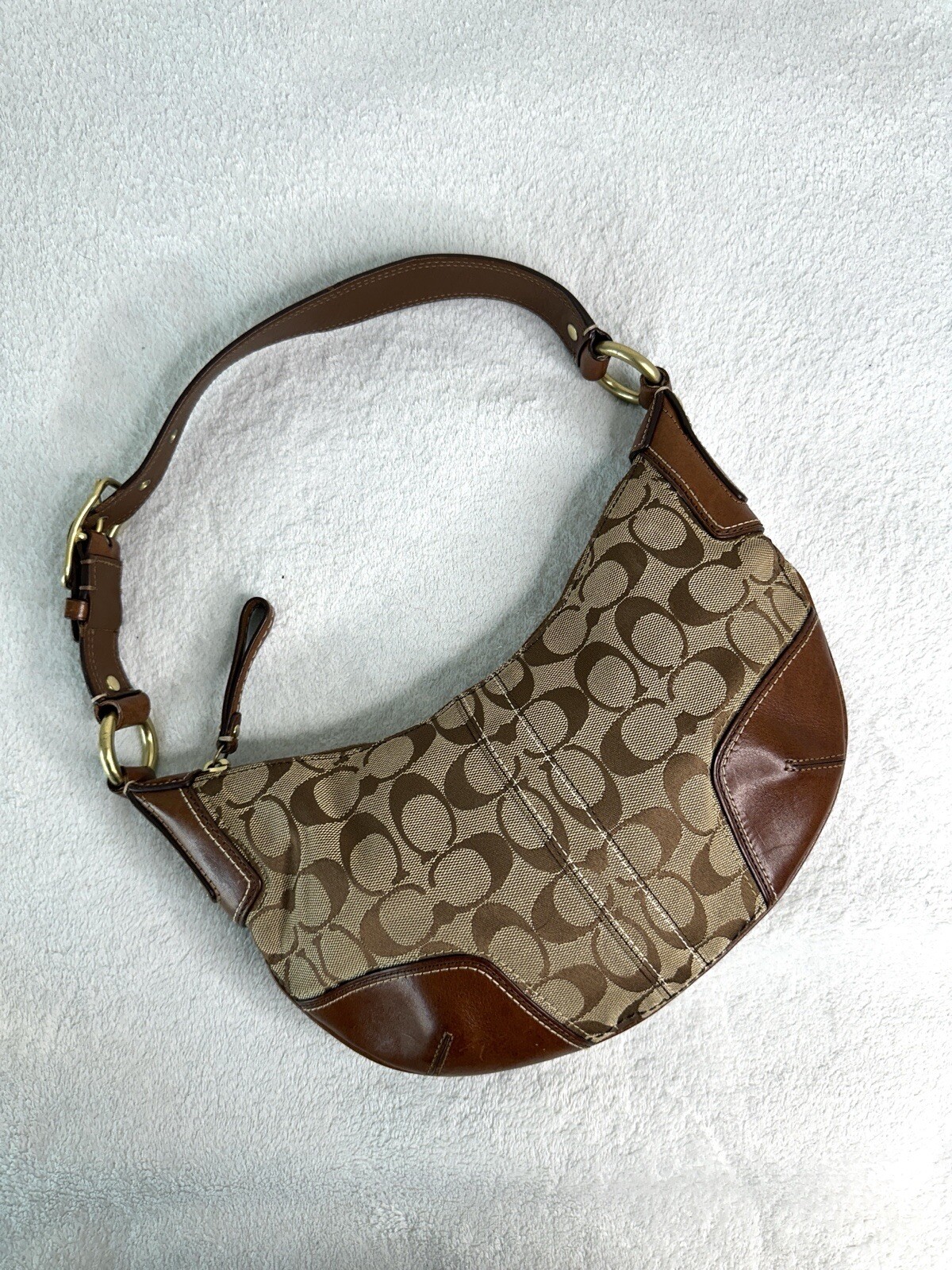 COACH Signature Logo Brown Leather Canvas Fabric Hobo… - Gem