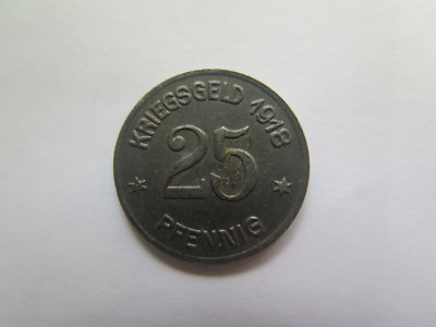 WORLD WAR I 1918 GERMAN IRON 25 PFENNIG COIN or TOKEN KRIEGSGELD ...