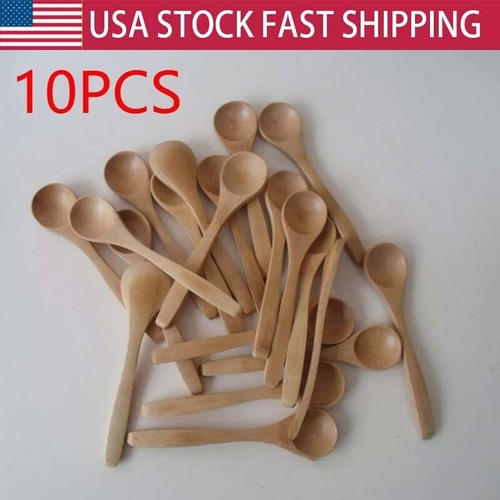 10PCS Wooden Round Spoon Ecofriendly Scoop Coffee Honey Tea Spoon ...
