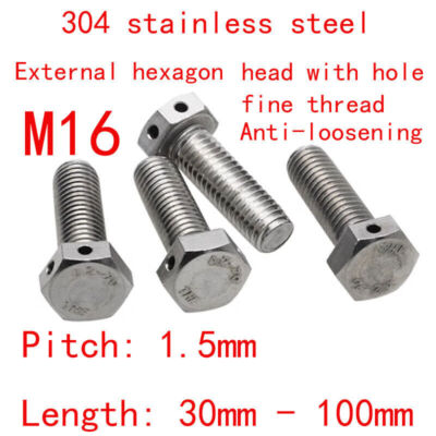 M16 1.5mm SUS304 Steel External Hexagonal Fine Thread Screw Head With ...