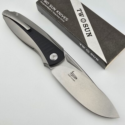 Twosun TS483 Folder Full Titanium Handles G10 Inlay 14C28N Stainless ...