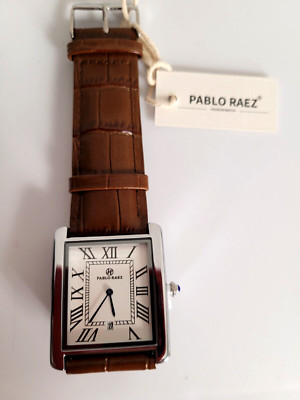 NEW IN BOX! - Pablo Raez 40mm Brown Leather Men's Tank Watch | eBay
