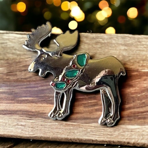 Christmas Moose Brooch Lapel Pin Silver Tone Metal | eBay