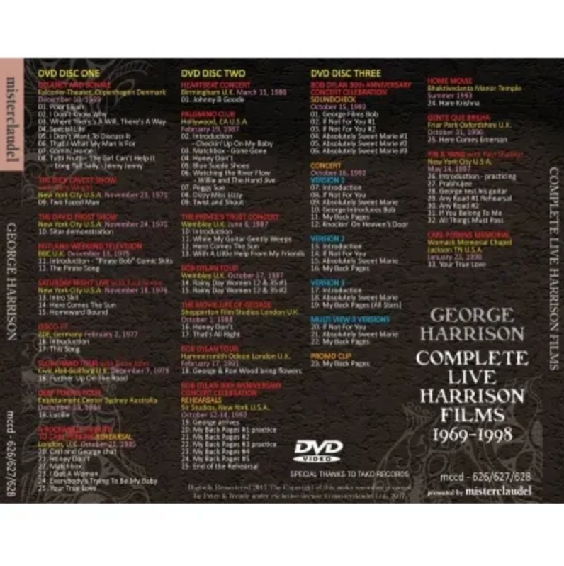 GEORGE HARRISON / COMPLETE LIVE HARRISON FILMS (3DVD) Region Free NEW ...
