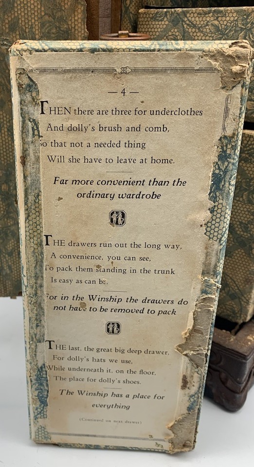 Antique Winship Doll Trunk 2 Door Travel Wardrobe 1923 E.M.P. Initials ...