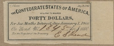 $40 1861 Confederate $1000 Bond Coupon Due July 1, 1865 | eBay