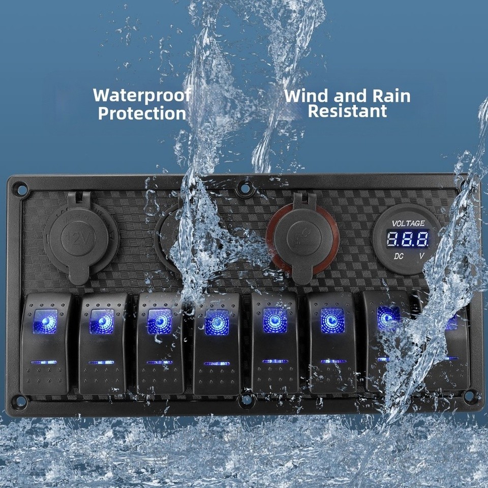 For ATVs For Boats 8 Gang Rocker Panel Dual 12V Sockets Marine Use ABS ...