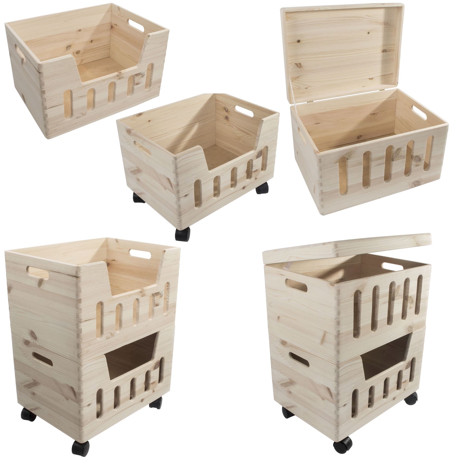 1-4 Tier Large Wooden Stacking Storage Boxes Crates Chest Trunk Cut-out ...