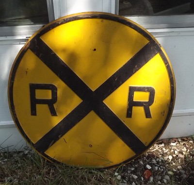 30 in Round Railroad Crossing Highway Warning Sign Vintage Stamped ...