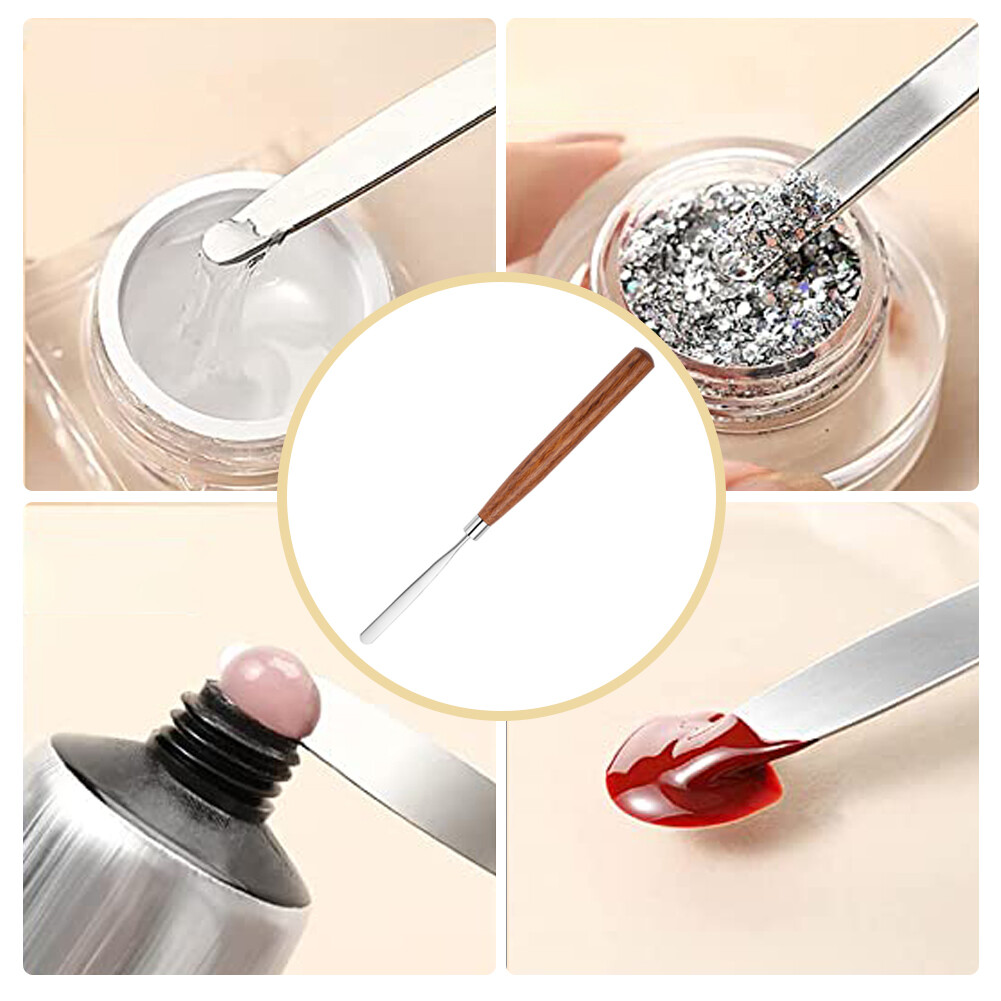 With Wooden Handle Portable Makeup Spatula Nail Art Stainless Steel ...