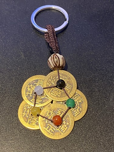 Chinese Feng Shui Lucky Coin Keychain with Gemstones | eBay