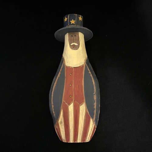 Vtg Hand Painted Wood Folk Art Uncle Sam Americana 8.75” Tall ...