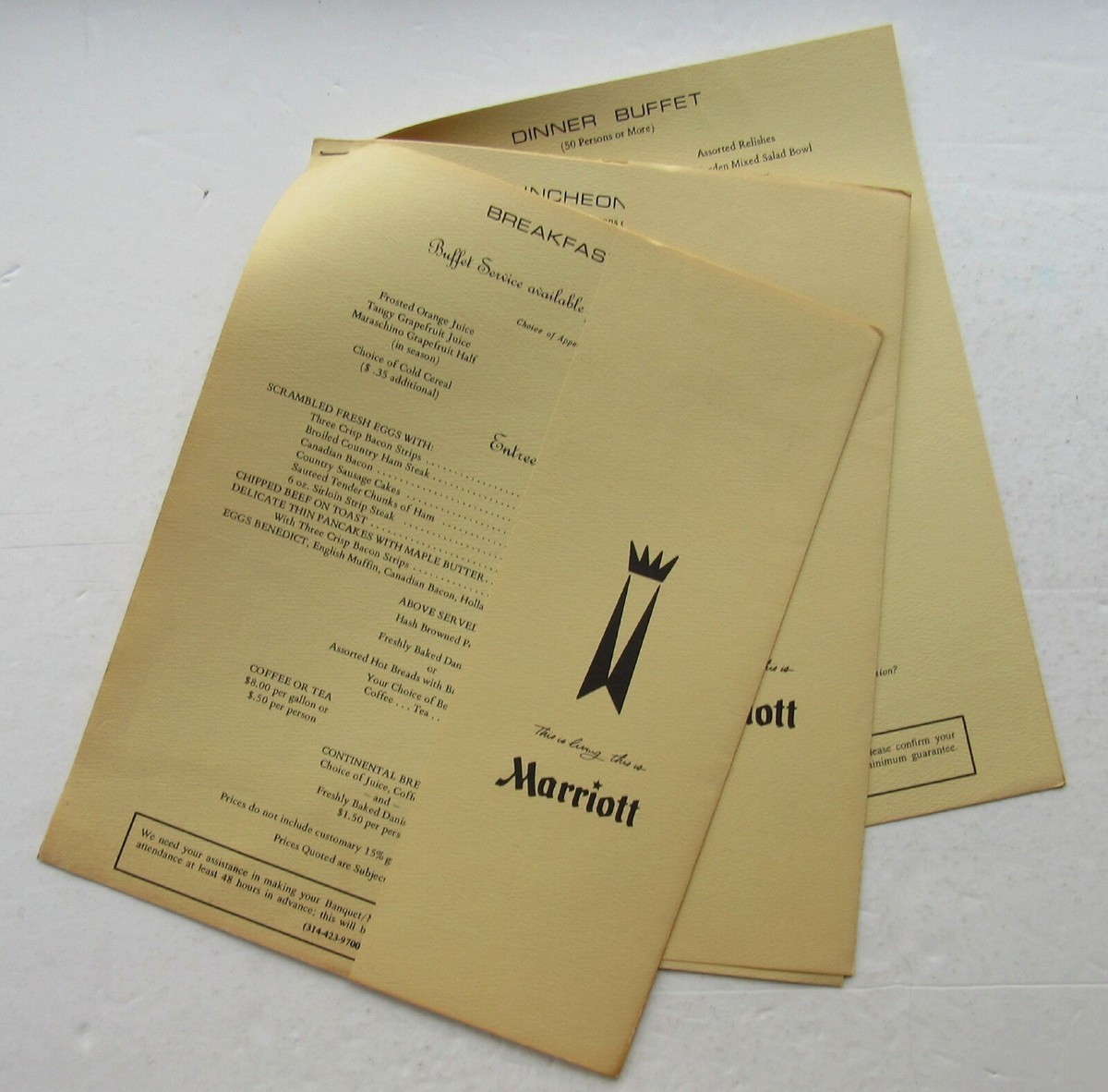 Marriott Room Service Menu