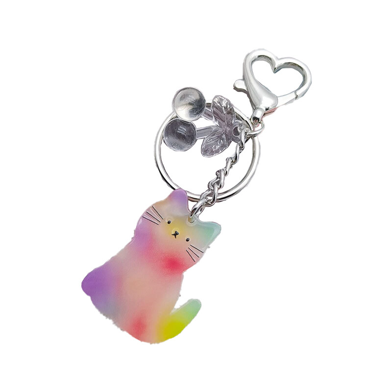 Rainbow Color Animals Cat Transparent Cherry Keychain Backpack Hangings ...