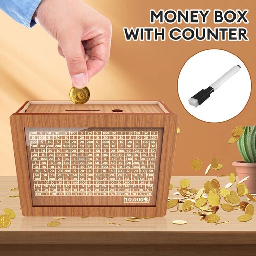 $10000 Wooden Money Bank With Counter Money Saving Challenge Save Box ...