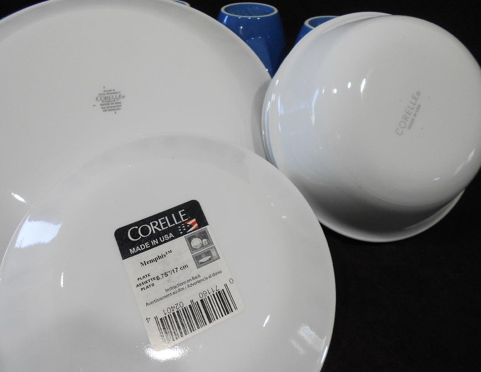 ️ 16-pc Corelle MEMPHIS Dinnerware Set w/Mugs *Red Blue Green Yellow ...