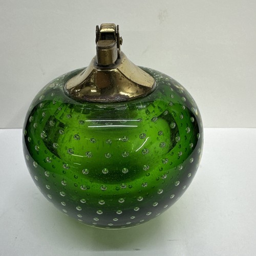 Vintage Venetian Glass Table Lighter Emerald Green Controlled Bubbles ...